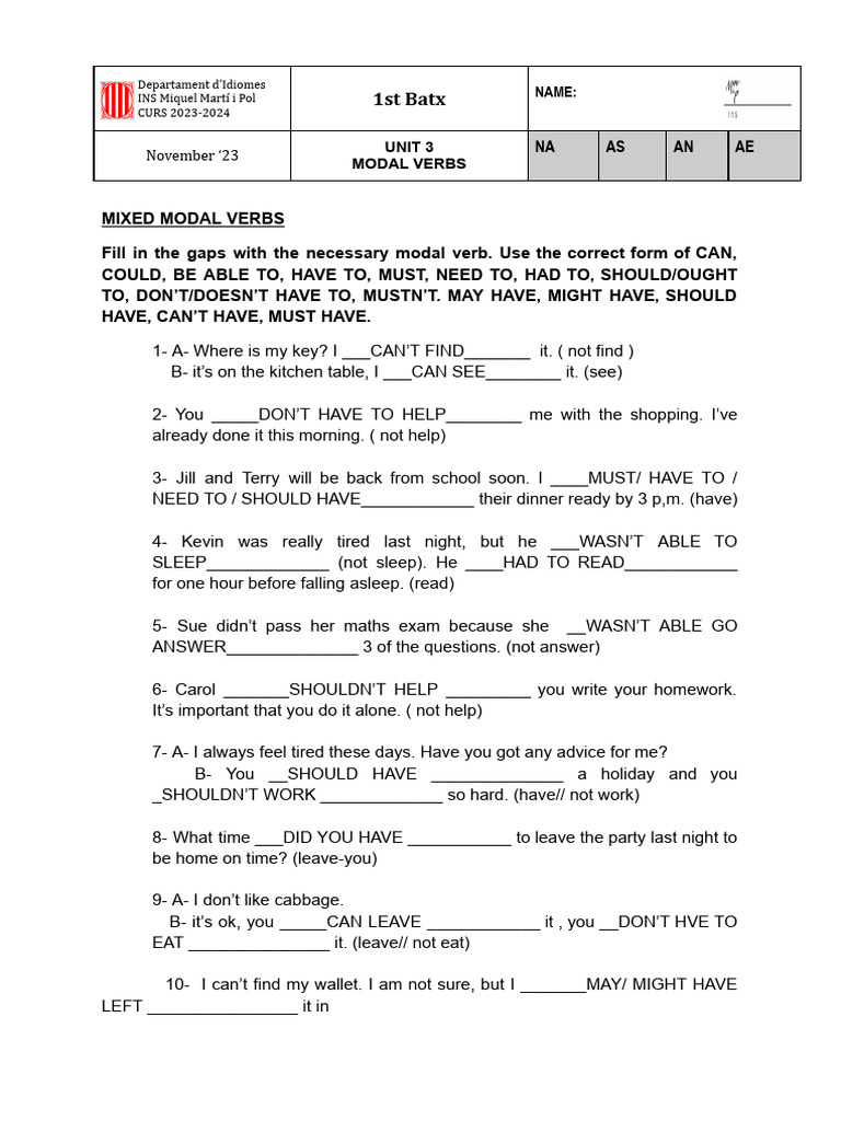 Còpia de MIXED MODAL VERBS | PDF