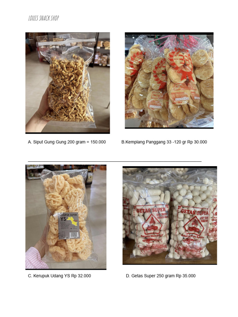 Daftar Harga Snack Louis Snack Shop | PDF