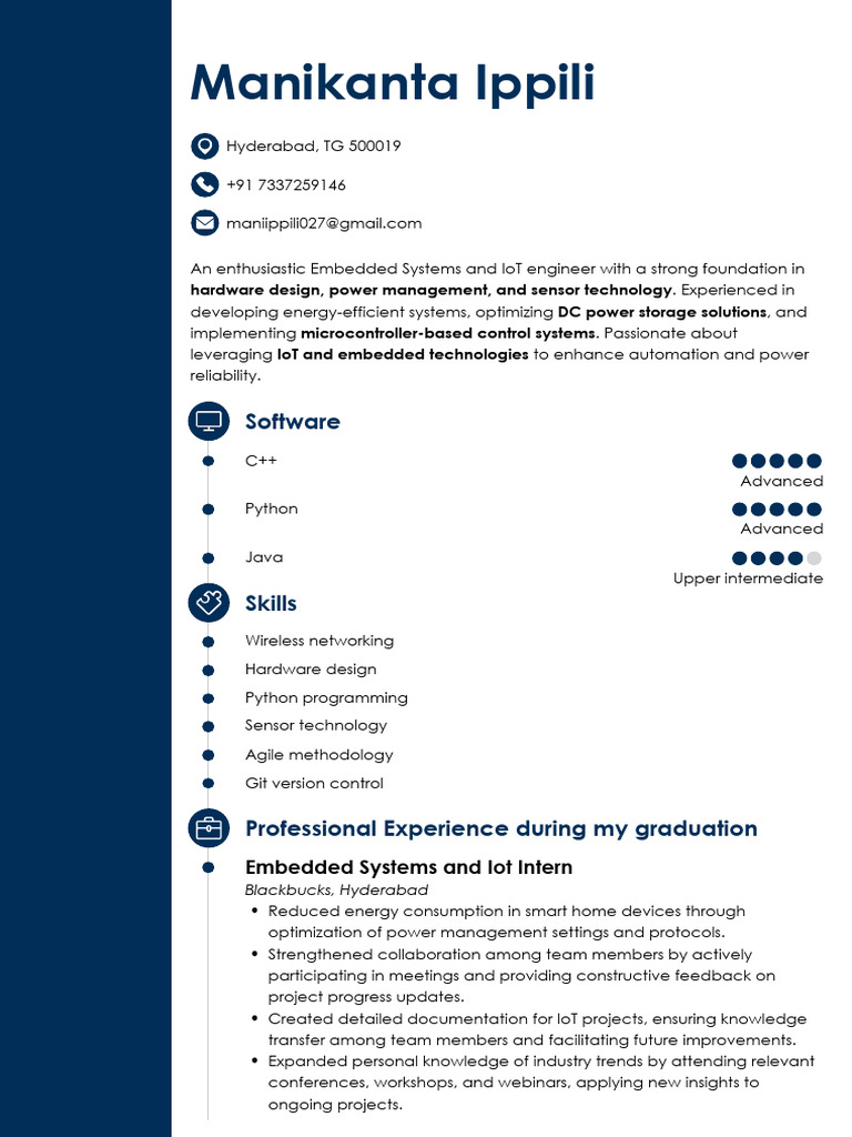Manikanta Ippili Resume 6 | PDF | Internet Of Things | Electric Generator