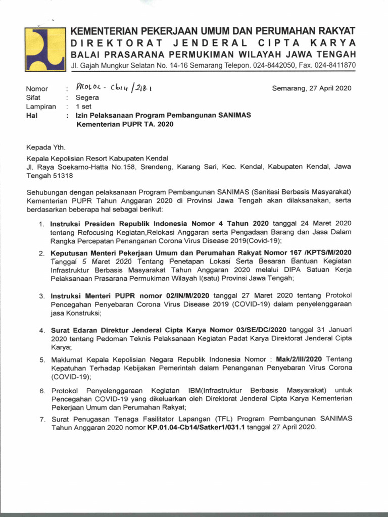 Ijin Kepolisian Pelaksanaan Sanimas | PDF