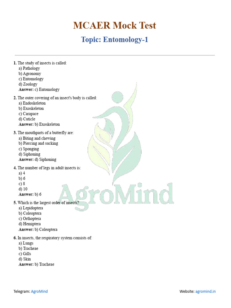 MCAER Mock Test Entomology-1 | PDF | Insects | Biological Pest Control