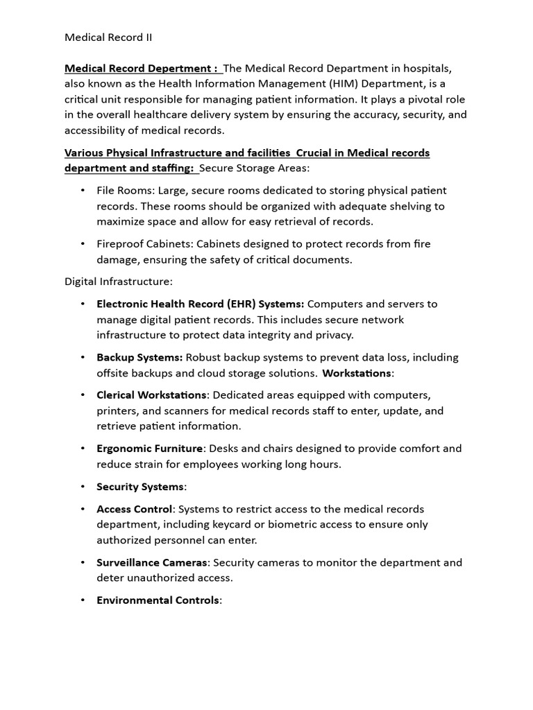 Medical Record Department Overview | PDF | Medical Record | Patient