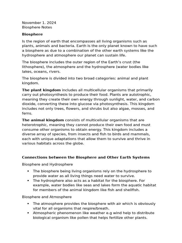 Biosphere Notes | PDF