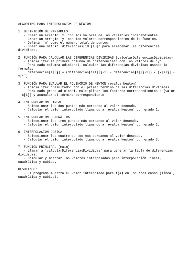 Algoritmo Interpolacion Newton | PDF