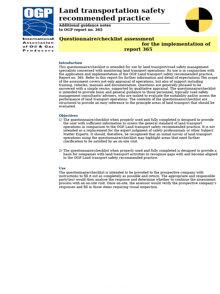 Land Transport Safety Assessment Checklist | PDF | Seat Belt | Traffic ...