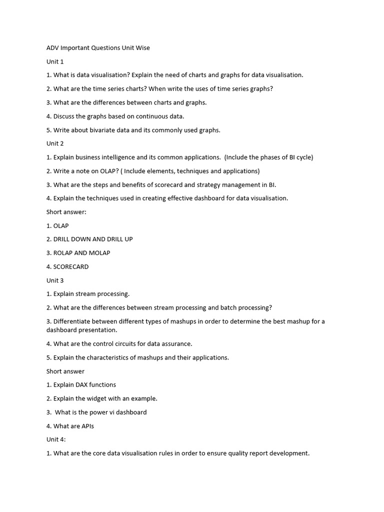 ADV Important Questions Unit Wise | PDF | Computing | Data