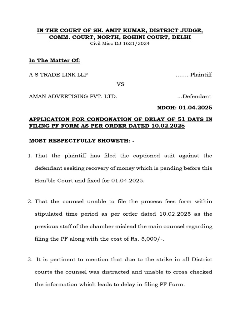 Condonation of Delay in Filing PF | PDF