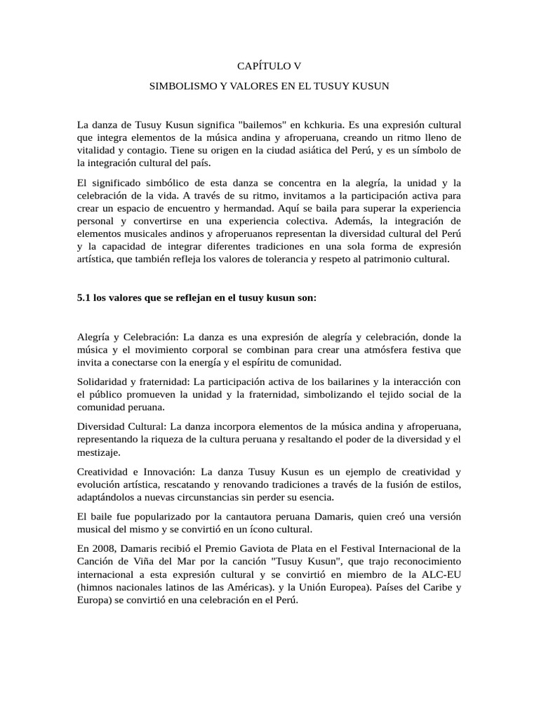 Simbolismo y Valores del Tusuy Kusun | PDF | Bailes | Perú