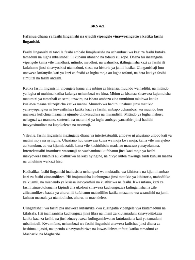 BKS 421 - Comparative Literature | PDF