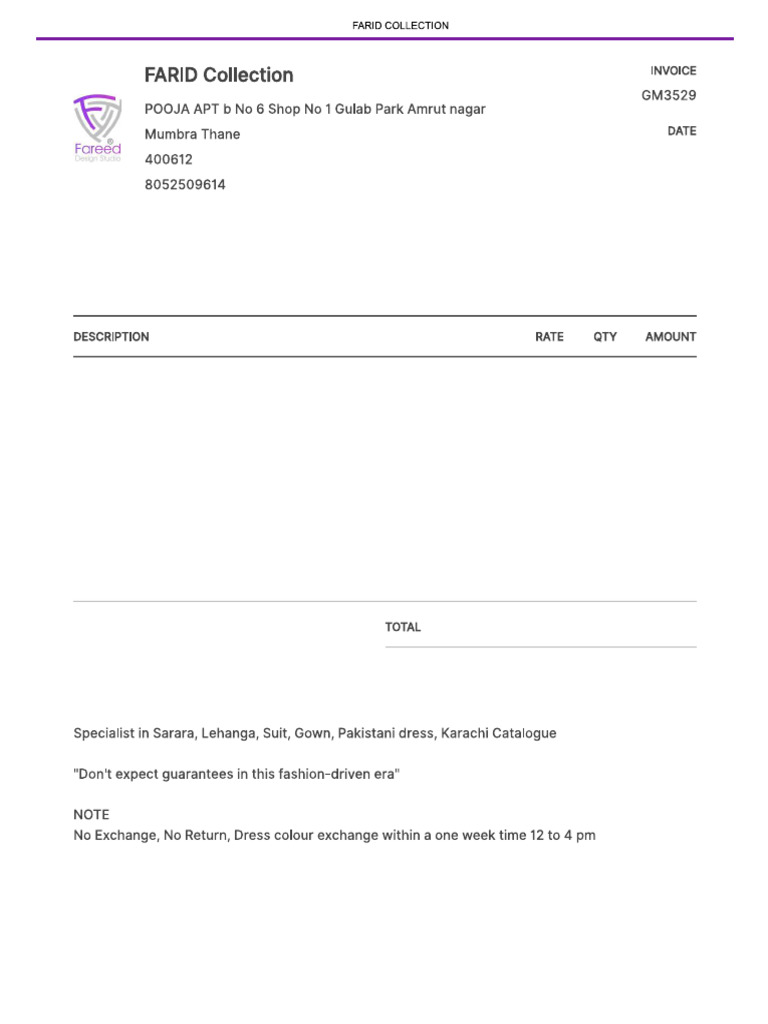 Farid Receipt 5 | PDF