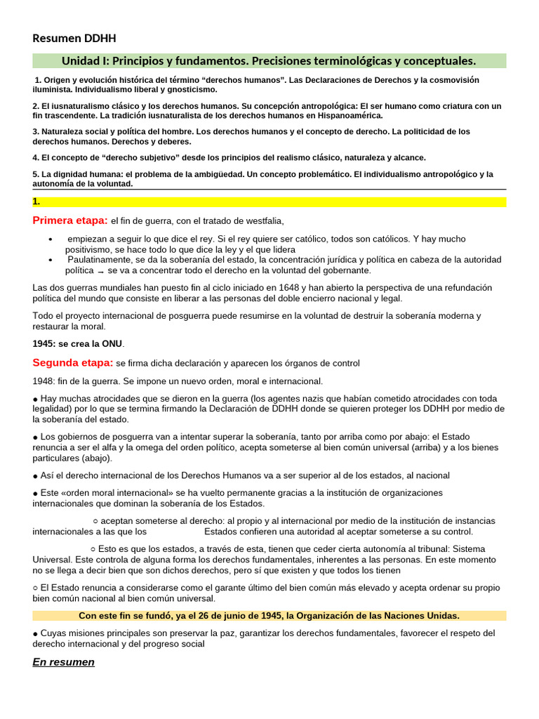 Resumen DDHH FINAL | PDF | Derechos humanos | Dignidad