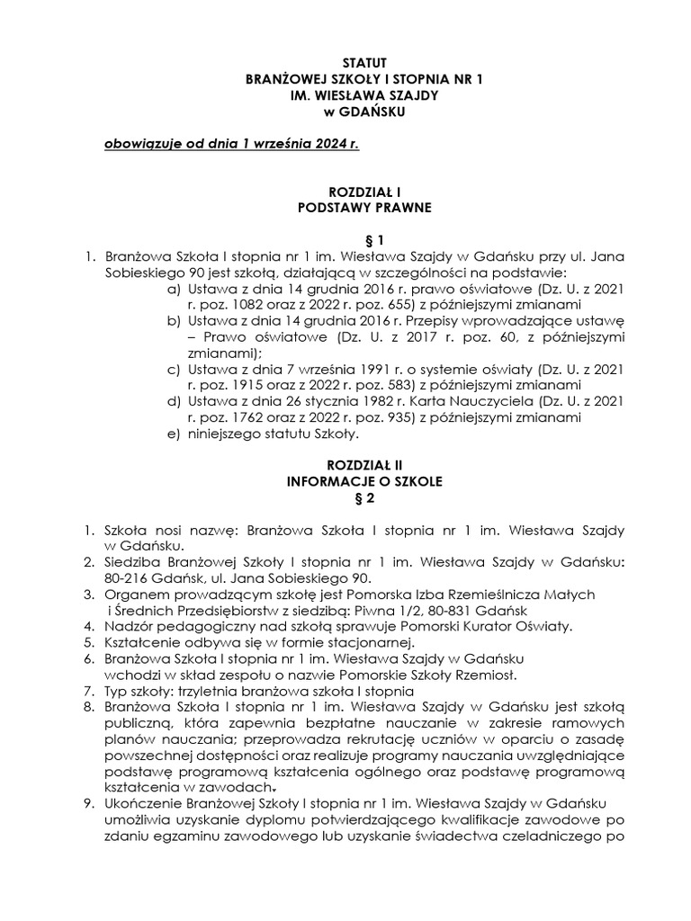 Statut Branzowa 10092024 | PDF