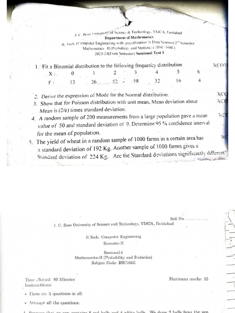 Probability and Statistics Sessional PYQ | PDF