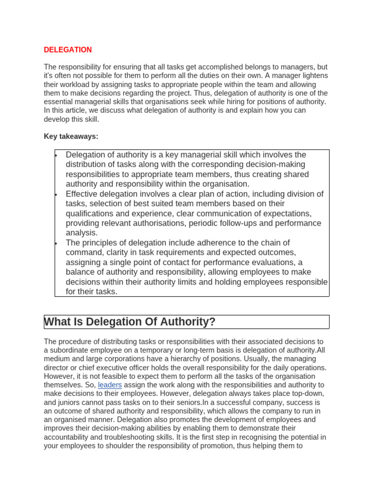 DELEGATION Unit-2 BCA 1st Semester | PDF | Business | Social Psychology