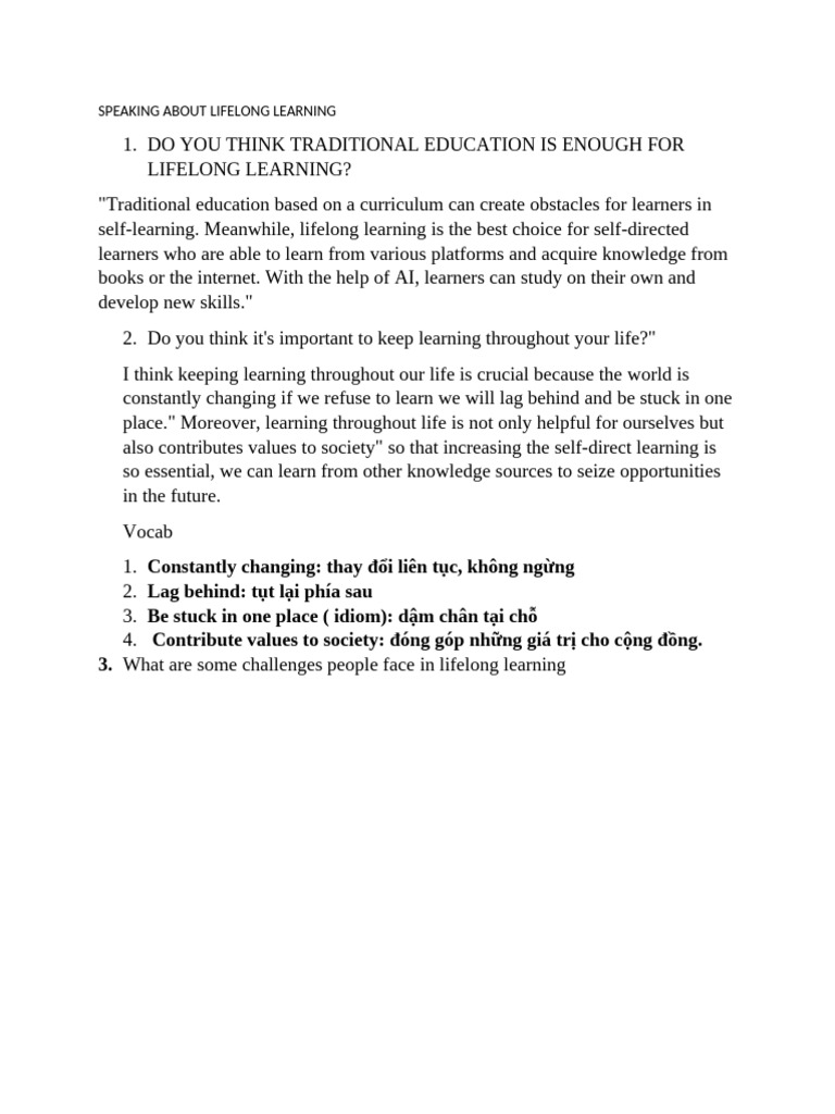 Speaking About Lifelong Learning | PDF