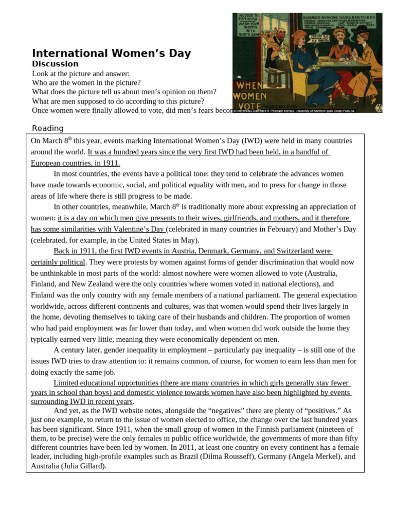 International Women's Day Worksheet FCE | PDF | Phrase | Verb