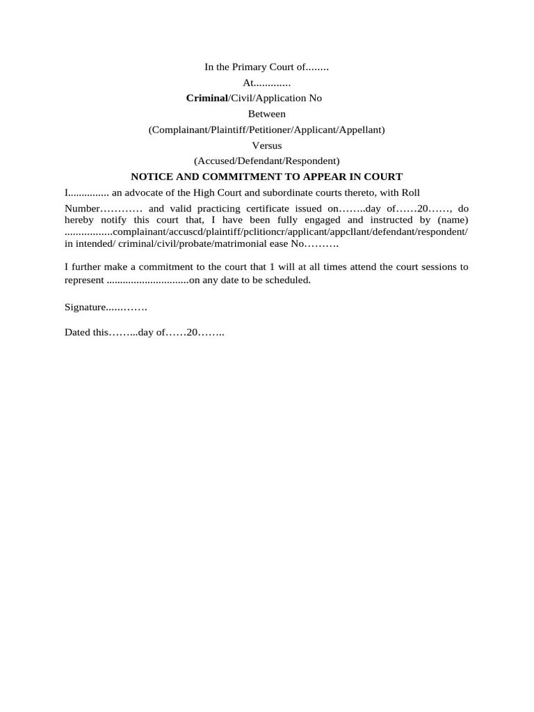 Court Notice to Appear Commitment | PDF