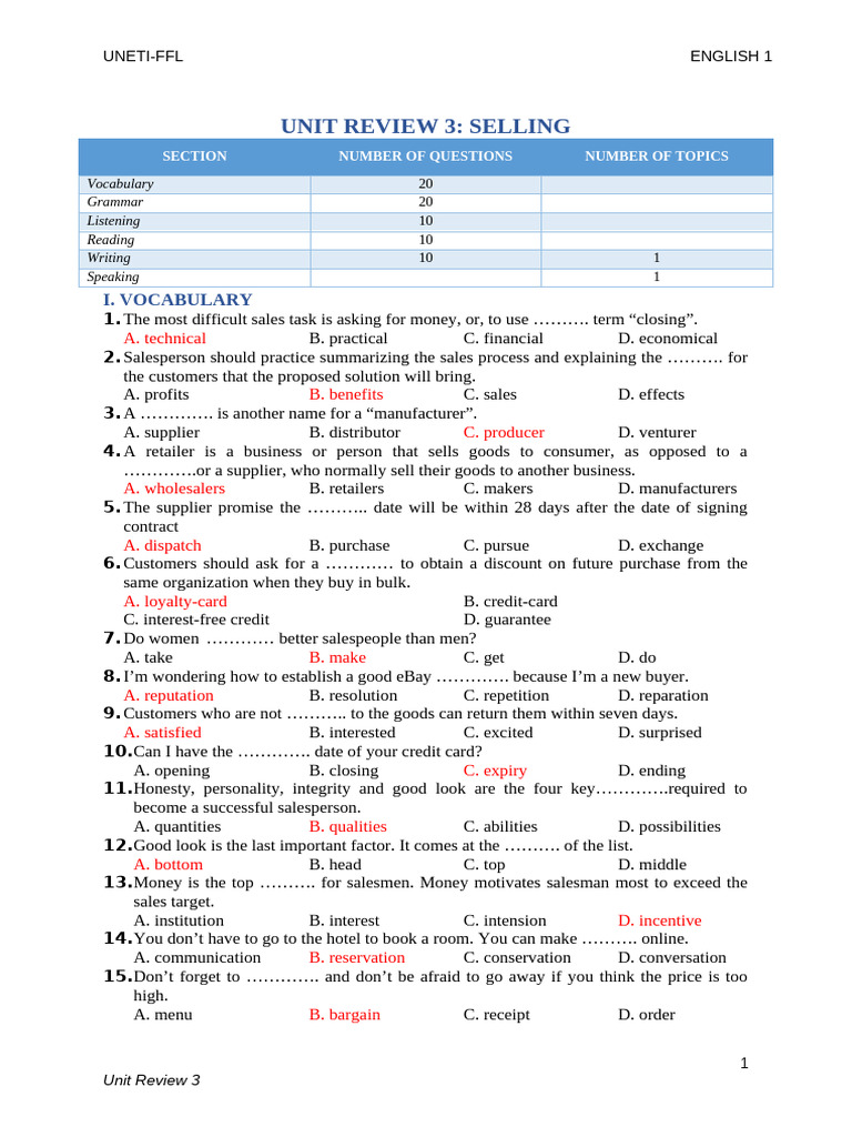 Unit Review 3 S | PDF | Sales | Online Shopping