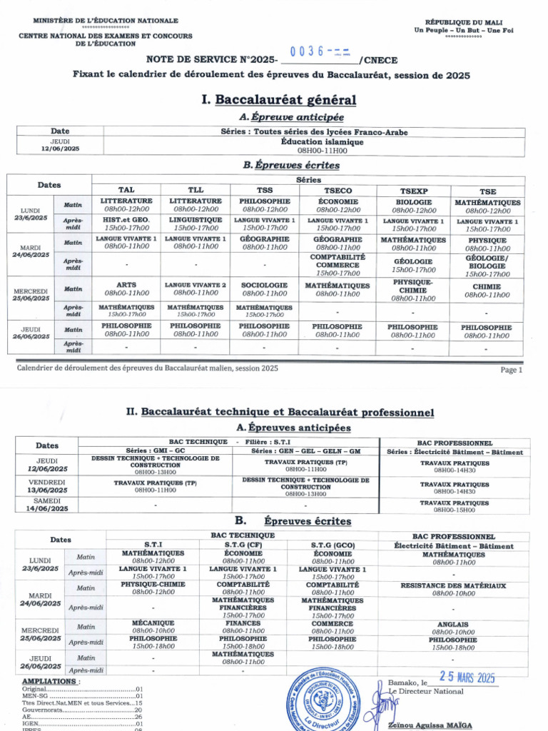 1-Calendrier Bac 2025 | PDF