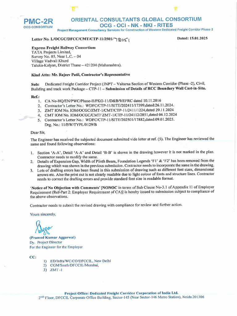 CTP-11 - I - Eng - 78051 - 15-01-2025 - Submission of Details of RCC Boundary Wall Cast-In-Situ ...