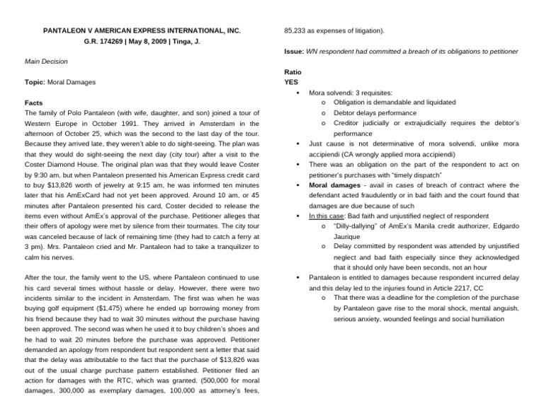 Moral Damages in Credit Card Delay Case | PDF | Damages | American Express