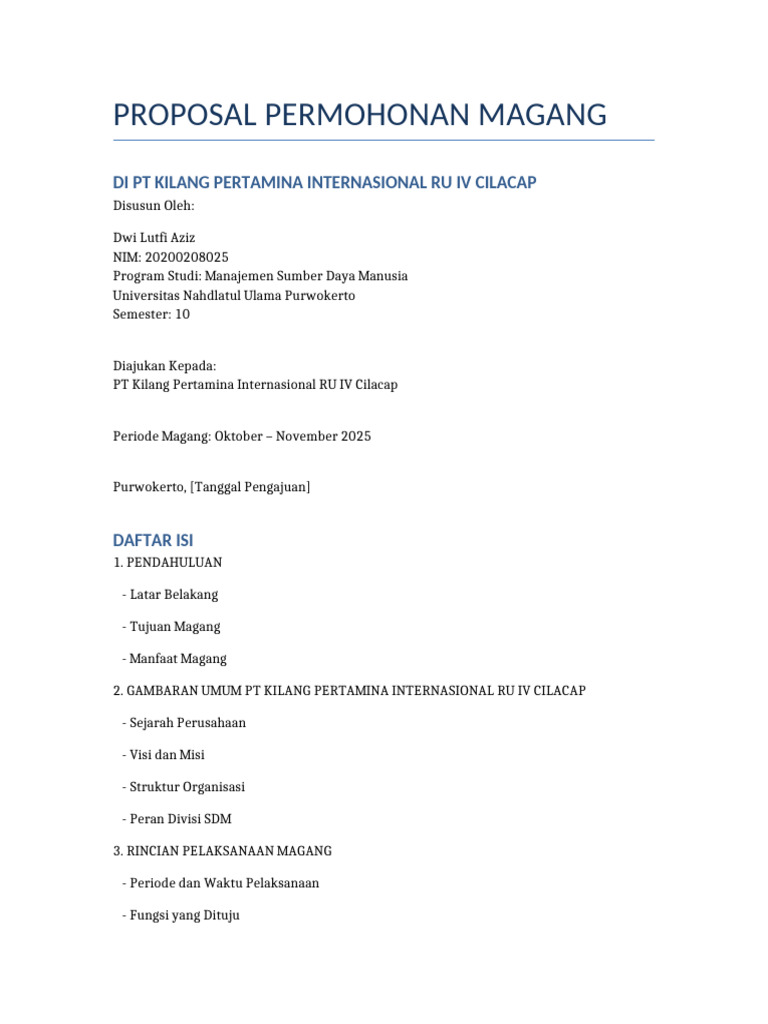 Proposal Magang Dwi Lutfi Aziz | PDF