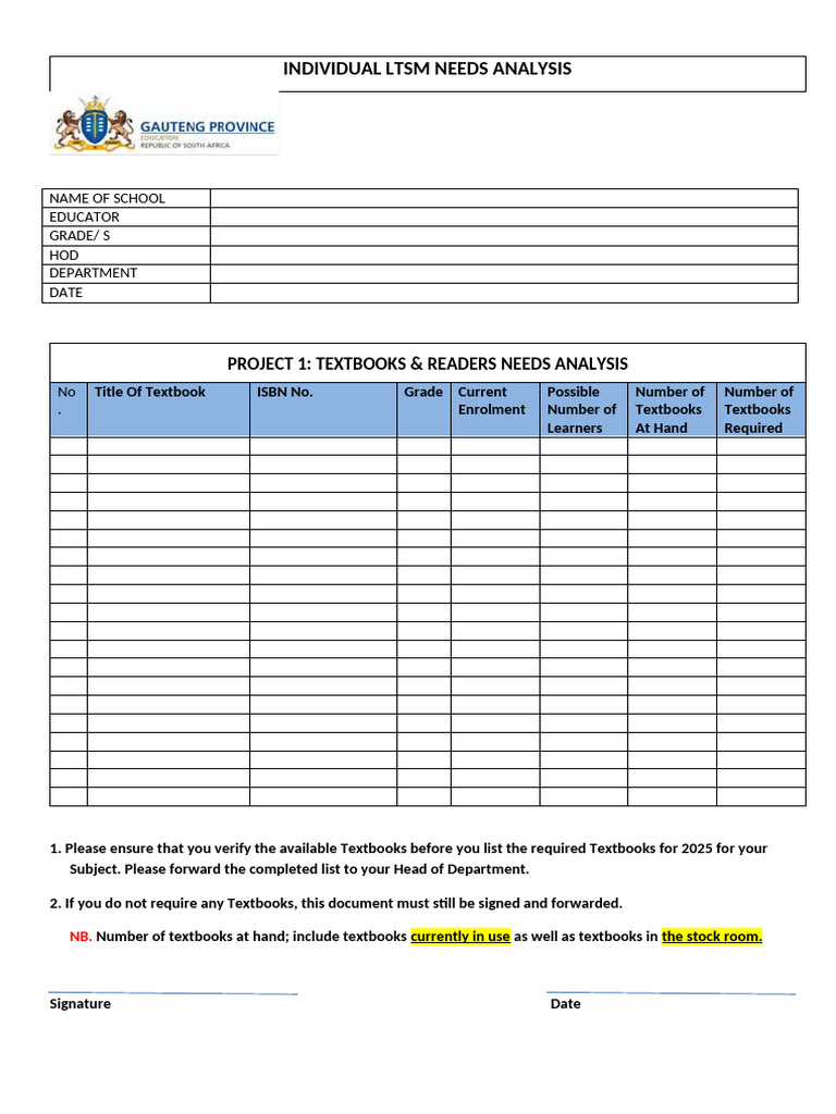 Individual LTSM Needs Analysis Forms 2024 | PDF | Textbook