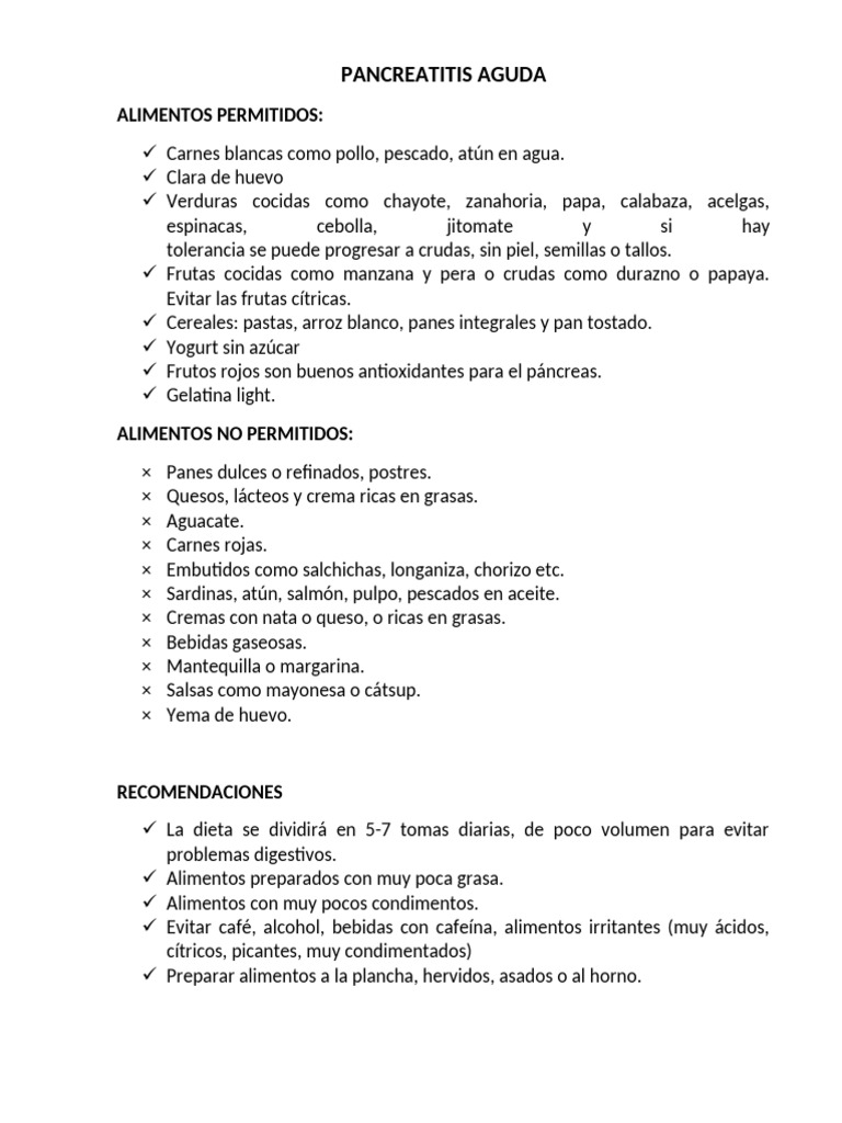 Alimentos Recomendados - Pancreatitis | PDF