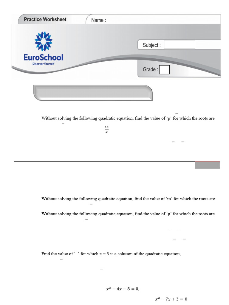 Gr10 - Math - Ch5 - Quadratic Equations | PDF | Quadratic Equation ...