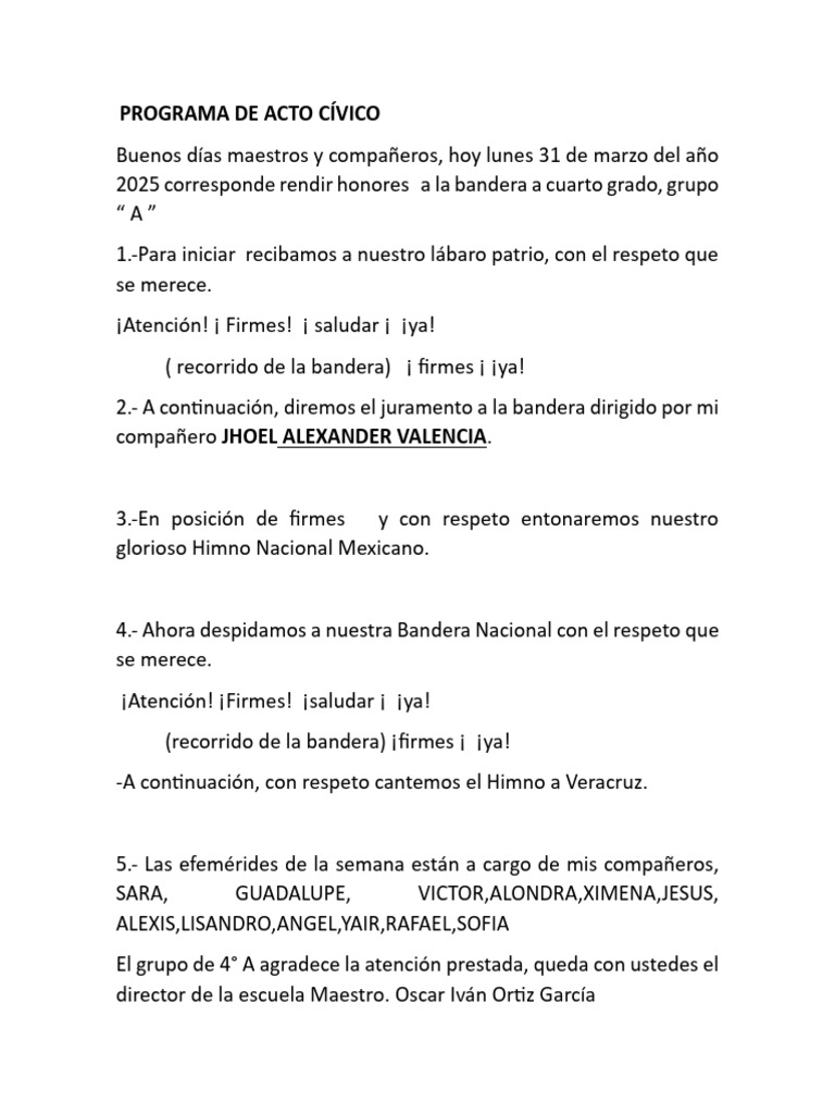 Programa de Acto civicoIMPRIMIR | PDF