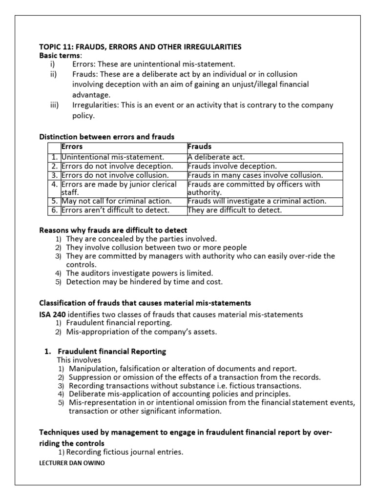 Topic 11 Errors and Frauds | PDF | Audit | Fraud
