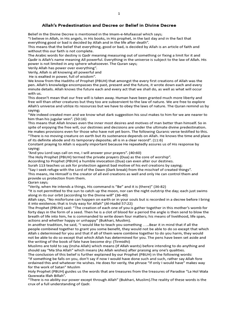 Predestination Handout | PDF | God In Islam | Religious Belief And Doctrine