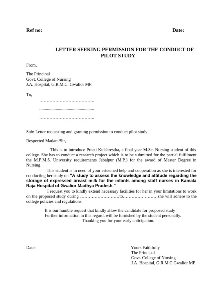 Permission Request for Pilot Studies | PDF | Medicine | Medical Specialties