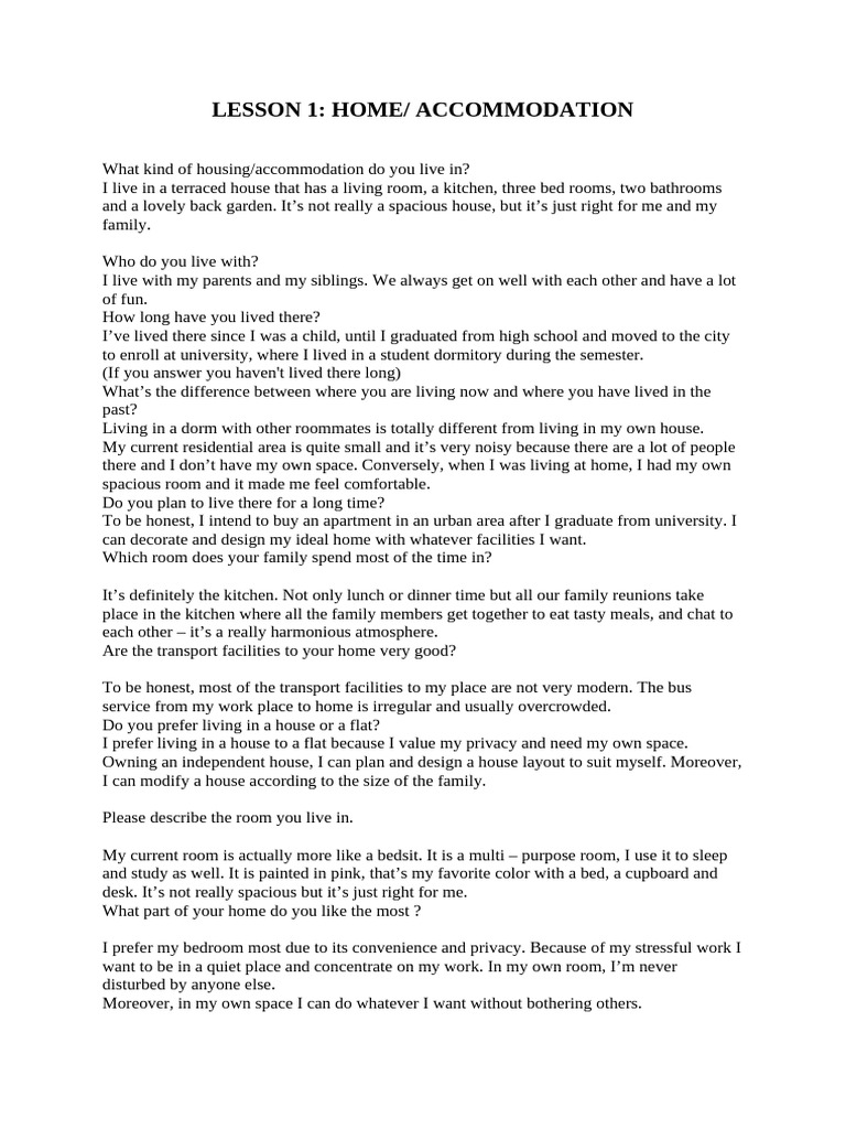 Speaking - Lesson 1 - Home: Accommodation | PDF | Dormitory