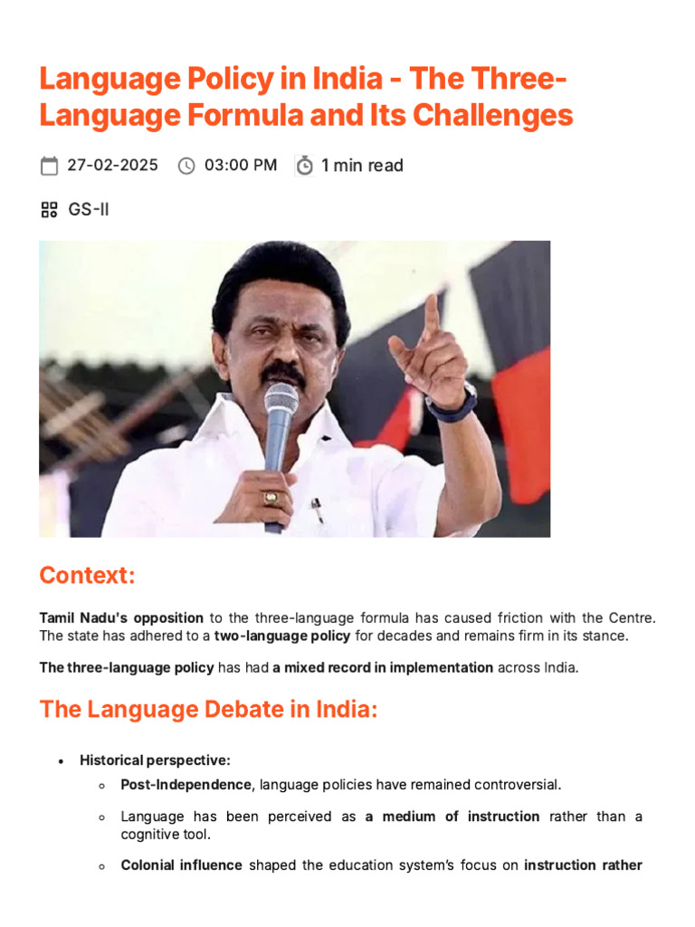 Language Policy in India - The Three-Language Formula and Its ...