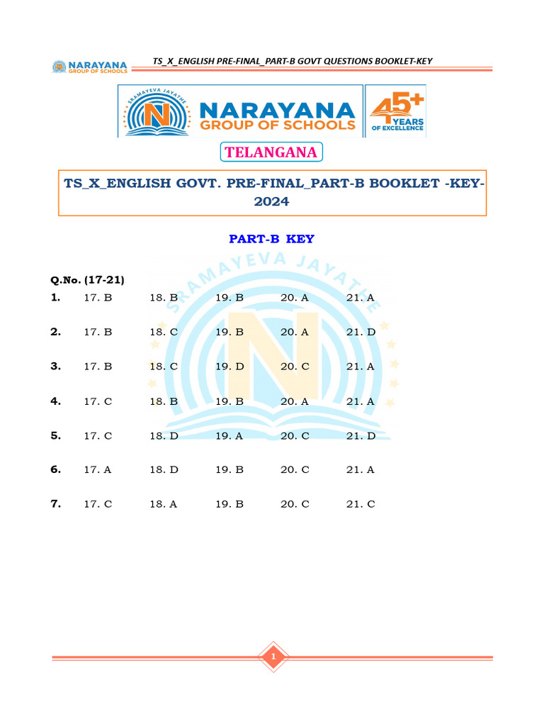 TS - X - English Govt. PF - Part-B Questions Booklet-2024-Key | PDF | Linguistic Morphology ...