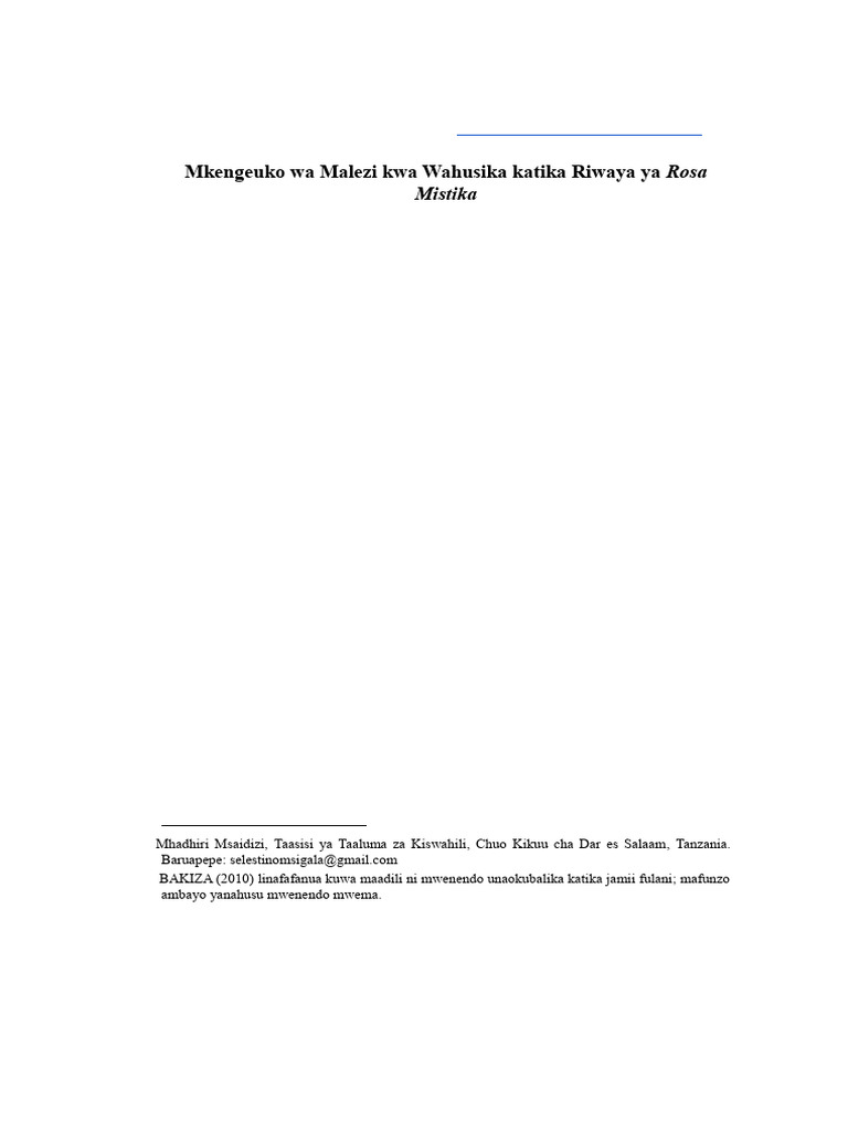 Mkengeuko Wa Malezi Kwa Wahusika Katika Riwaya Ya Rosa Mistika Msigala ...