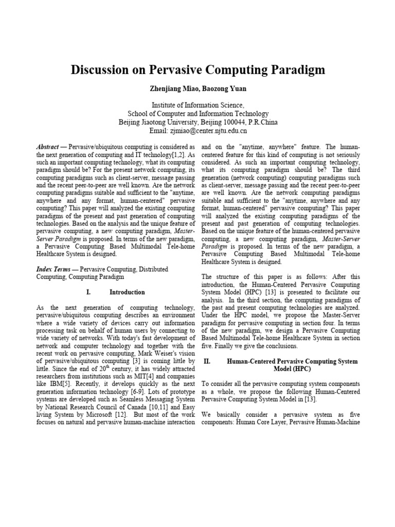 1Discussion on Pervasive Computing | PDF | Client–Server Model | Computer Network