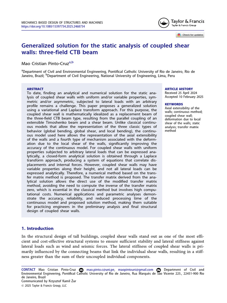 Generalized Solution For The Static Analysis of Coupled Shear Walls ...