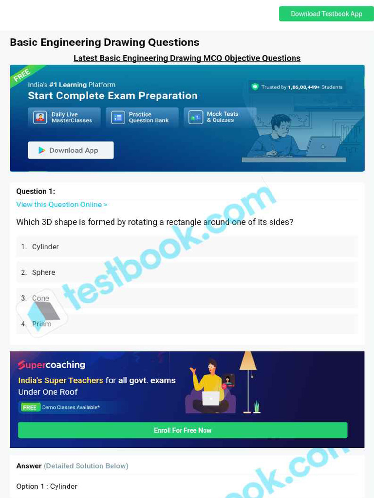 MCQ On Basic Engineering Drawing 6458a7e47bb0f933417434e7 | PDF