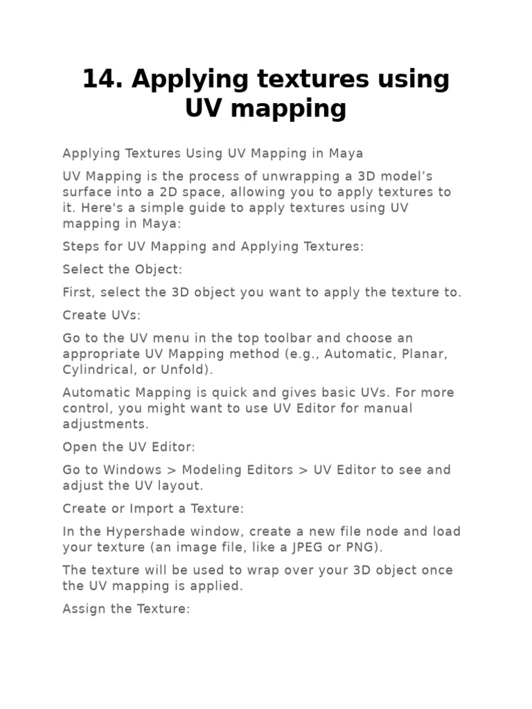 Applying Textures Using UV Mapping | PDF