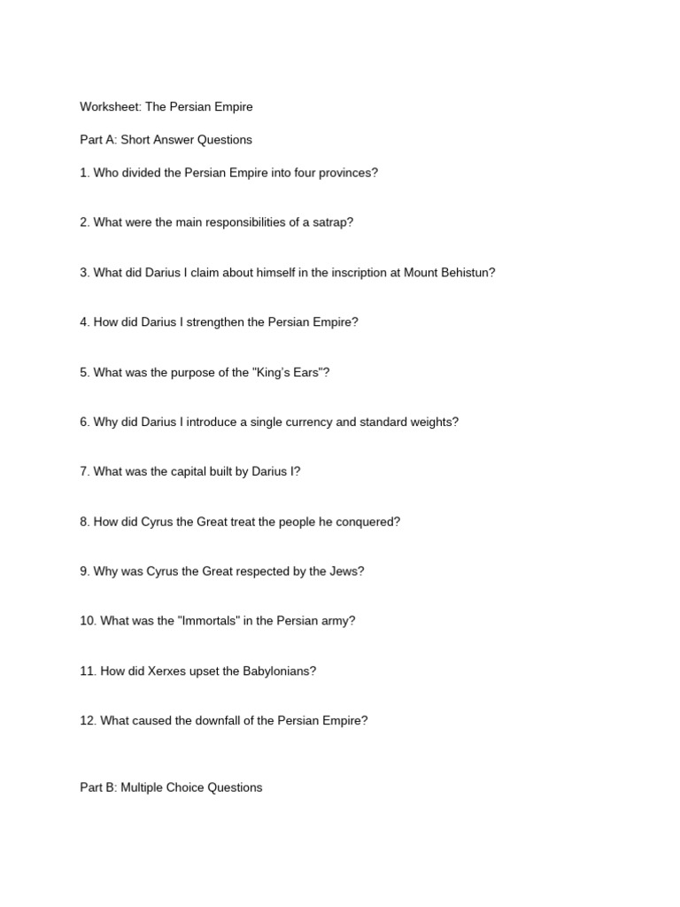 Persian Empire Worksheet Overview | PDF