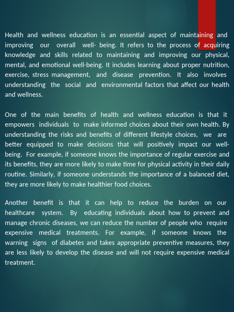 Importance of Health and Wellness | PDF | Preventive Healthcare ...