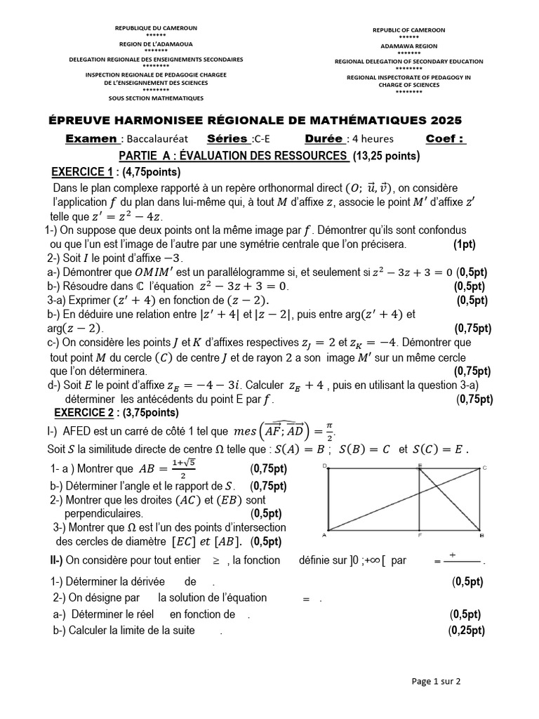 Épreuve de Maths Bac 2025 Algérie | PDF | Base (algèbre linéaire) | Algèbre