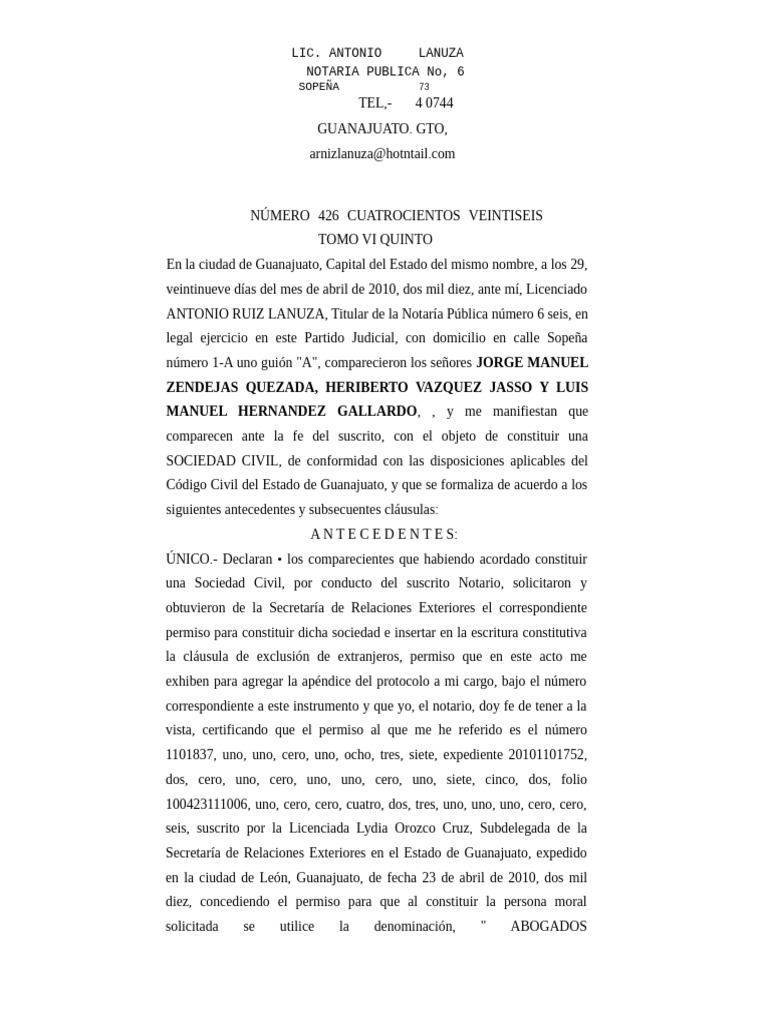 Constitución de Sociedad Civil "Abogados Internacionales" | PDF ...