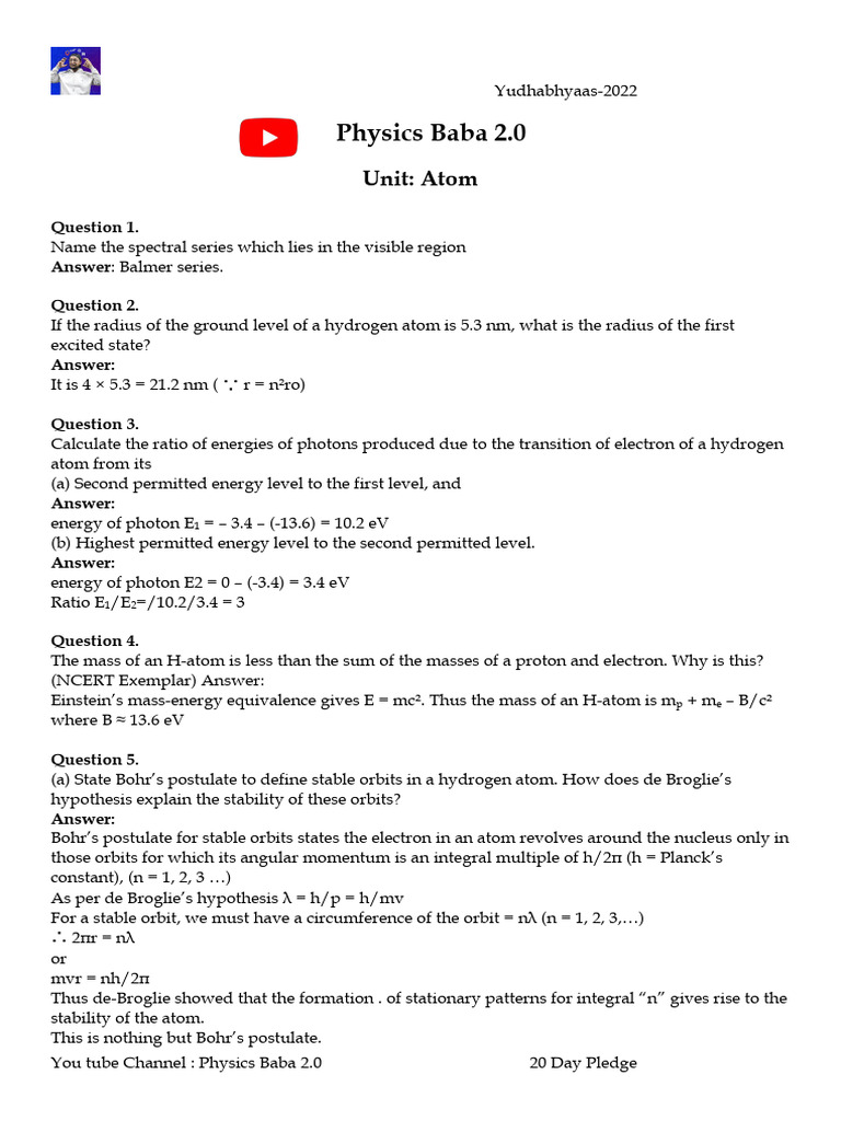 Atom and Nuclei Answers | PDF | Atomic Nucleus | Isotope