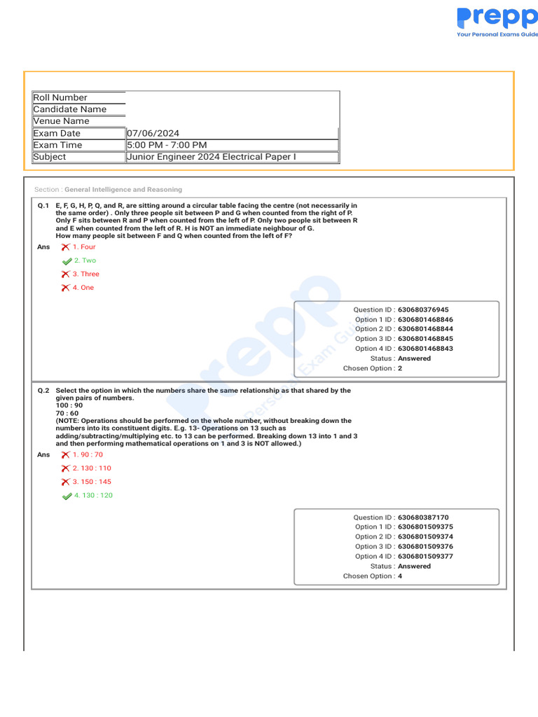 SSC JE Electrical Paper 1 June 7 2024 Shift 3 Question Paper With Answers | PDF | Linguistics