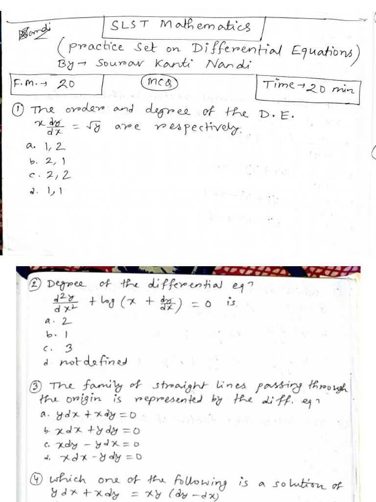 Differential Equation Practice Set 1 | PDF