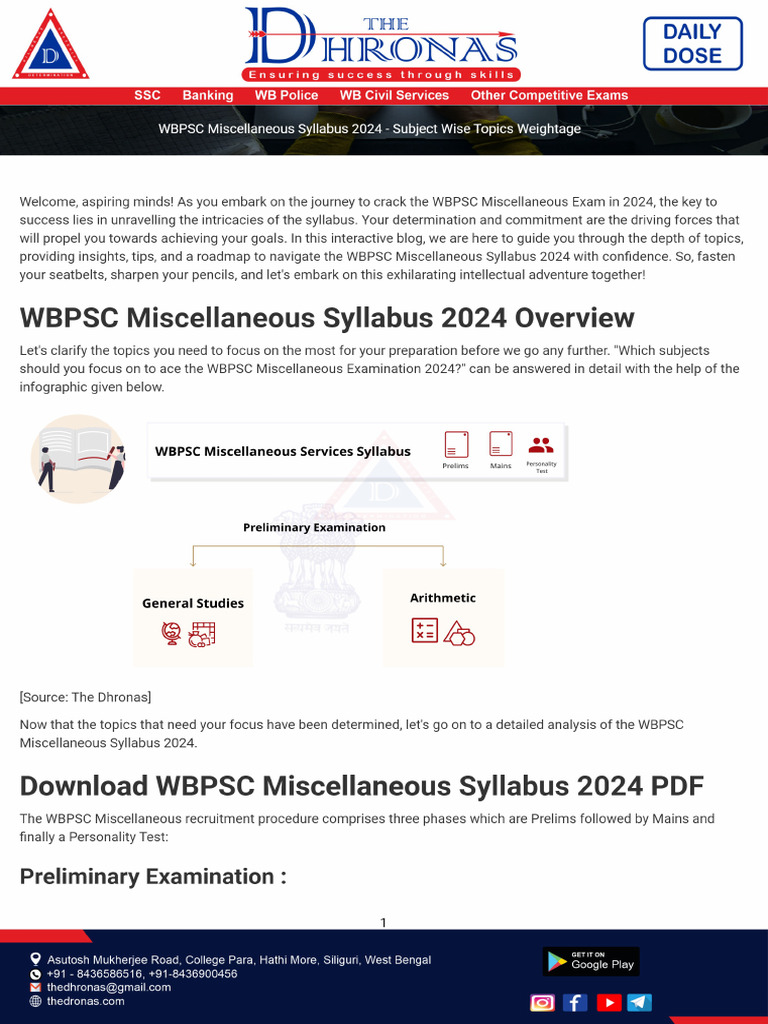 Blog WBPSC Miscellaneous Syllabus 2024 Subject Wise Topics Weightage | PDF
