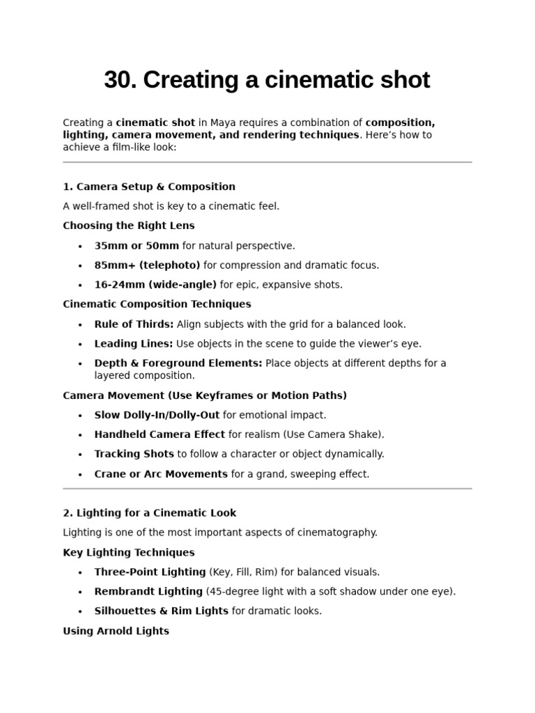 Creating a cinematic shot | PDF | Cinematography | Camera